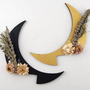 Crescent Moon Door Corner Decor Botanical Crystal Embellished Wooden ...