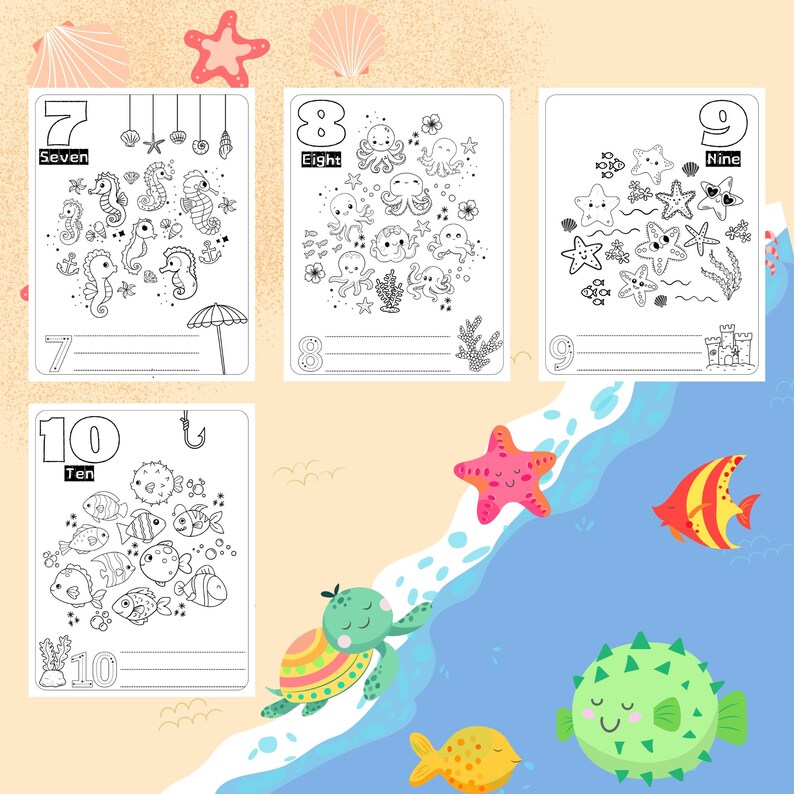 Sea Creatures Number Coloring Pages 1-10: Ocean Animals Activity ...