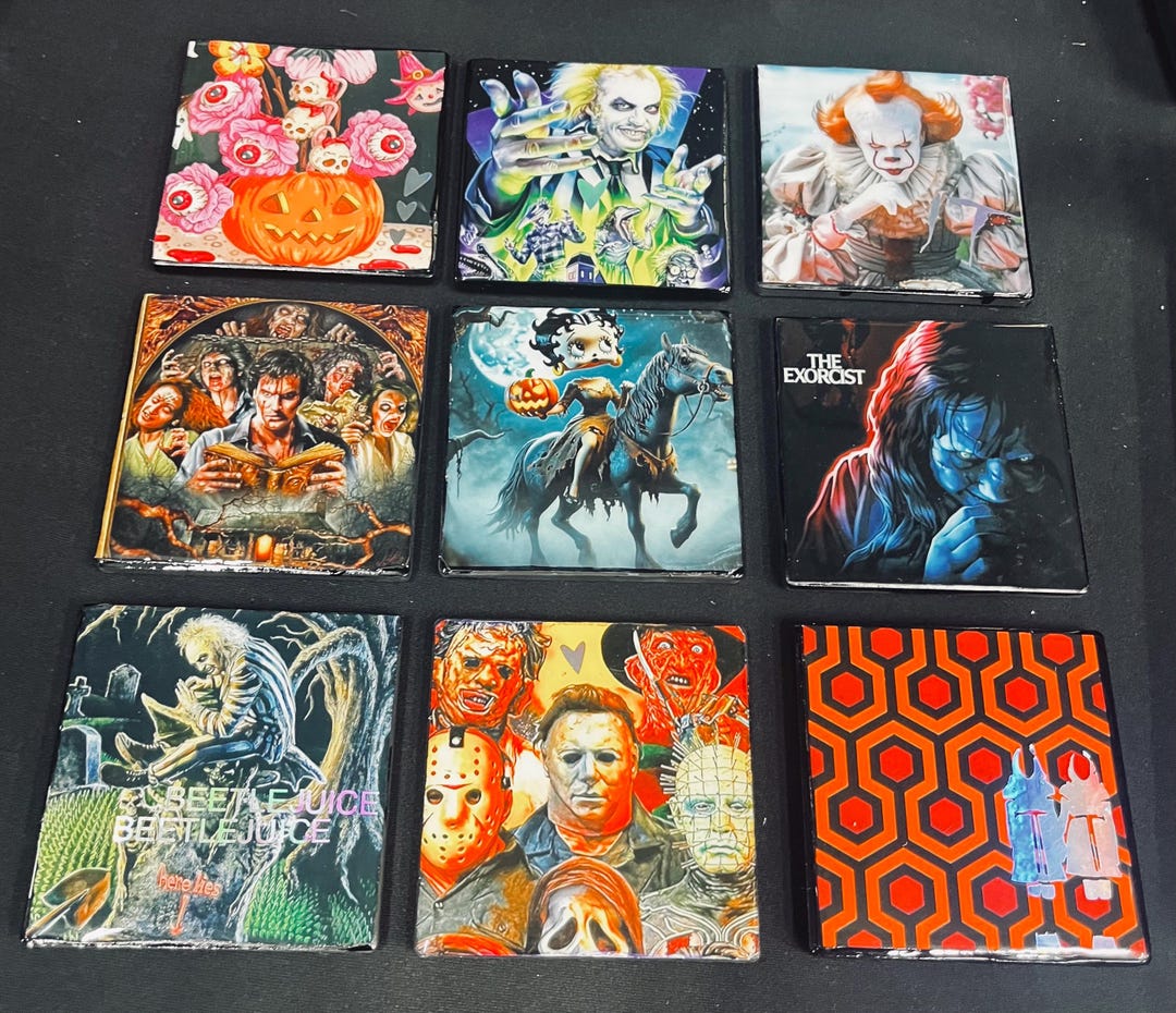 Handmade Horror Movie Ceramic Coasters – Goth Halloween Drink Coasters ...