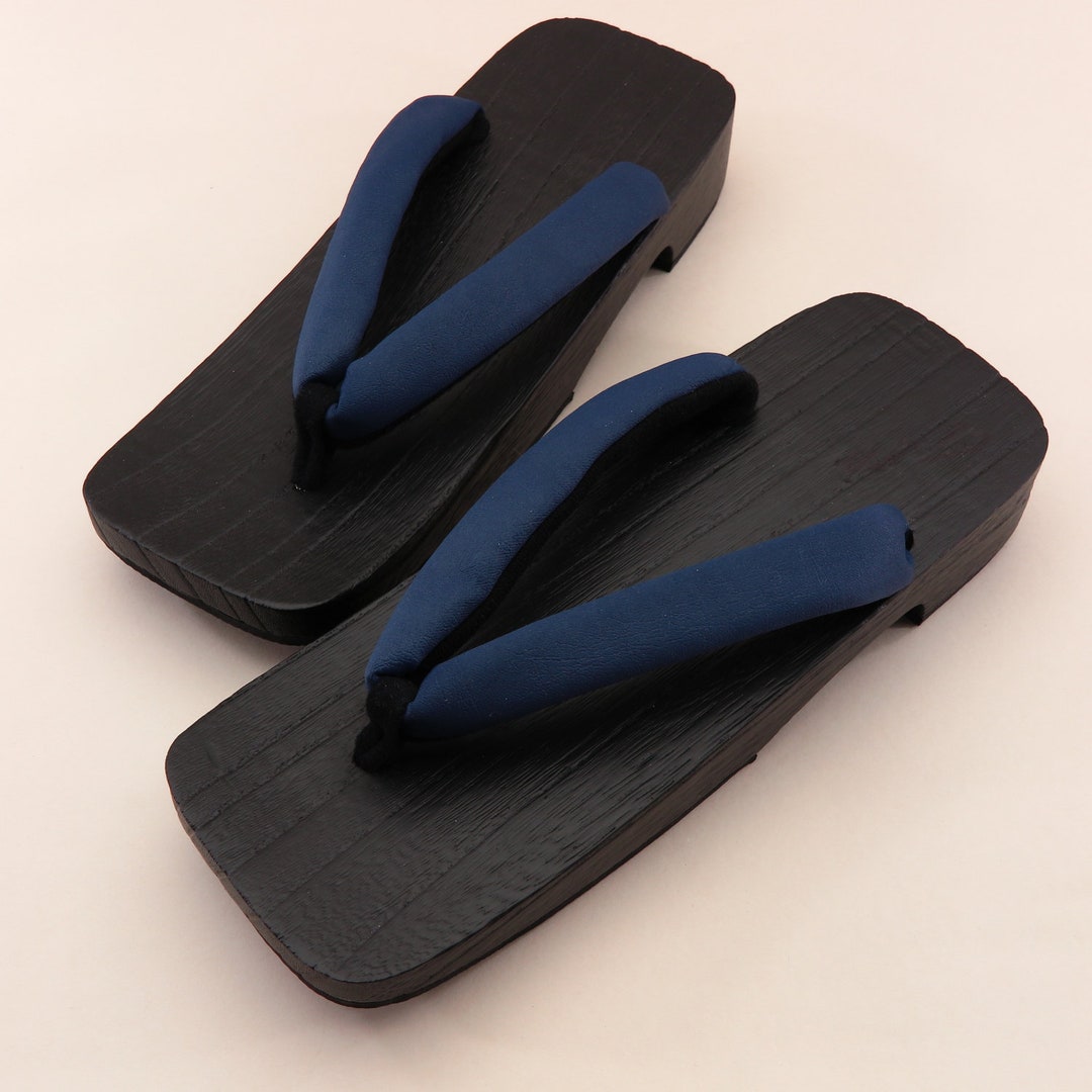 Japanese Wooden Geta Plain Navy Tones Kimono Clothing Shoes Sandals ...