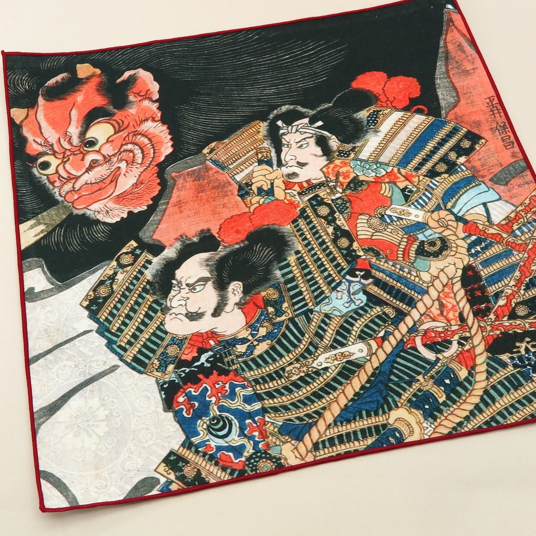 Ukiyo-e Japanese Art Handkerchief Ukiyo-e Kuniyoshi Utagawa Black Tones ...