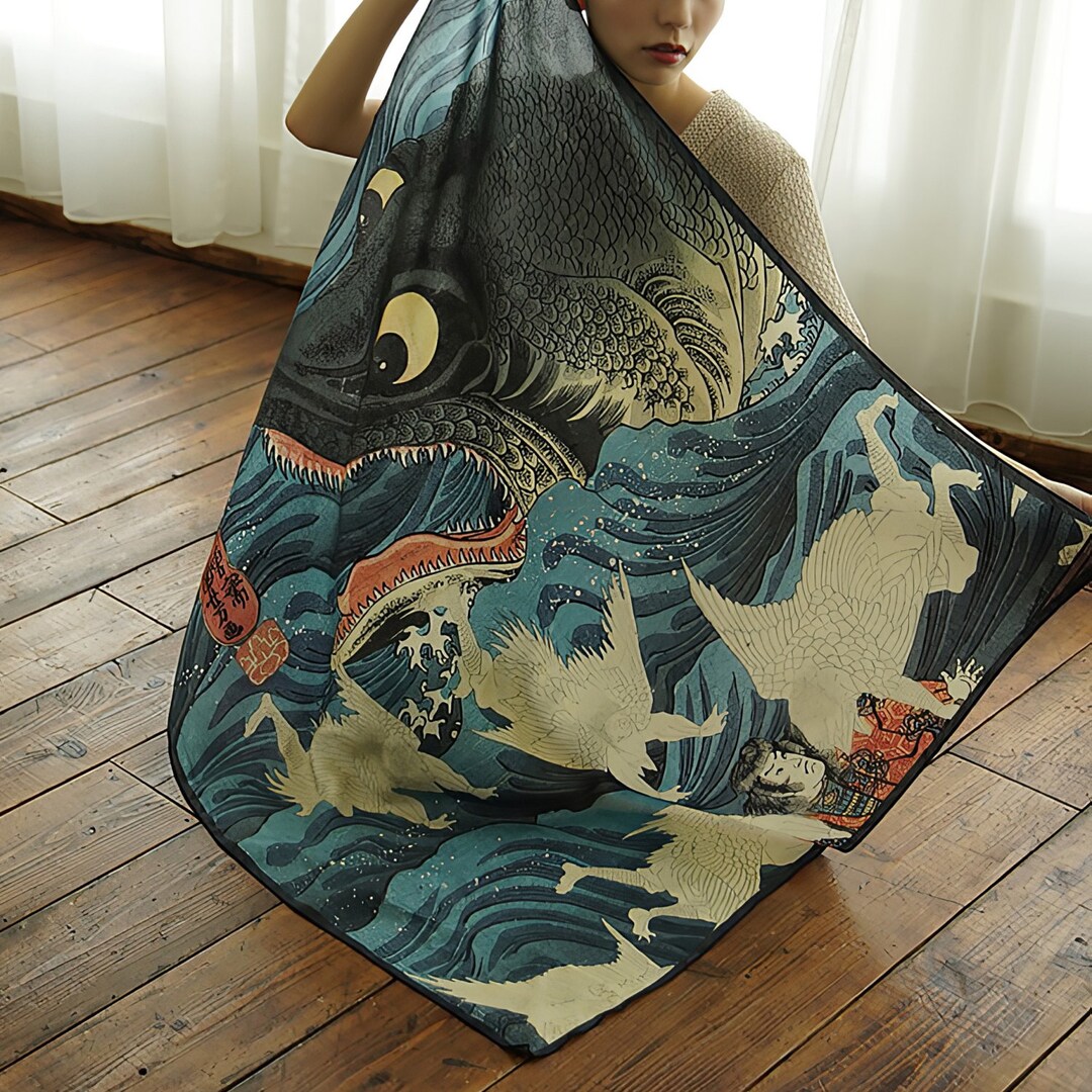 Ukiyo-e Japanese Art Silk Scarf Kuniyoshi Utagawa Multicolor 35.5”x35.5 ...