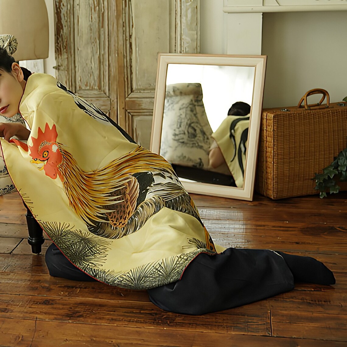 Ukiyo-e Japanese Art Silk Scarf Jakuchu Ito Multicolor 35.5x35.590x90cm ...