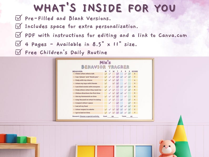 Behavior Reward Chart for Kids, Daily Behavior Tracker, Good Behavior ...