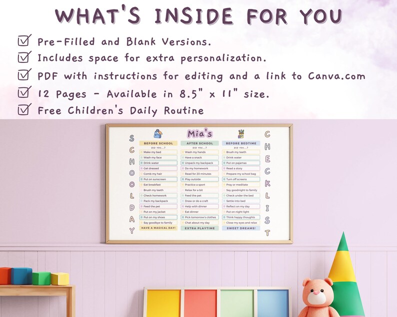 Editable Kids Schoolday Checklist: Daily Responsibility Chart ...