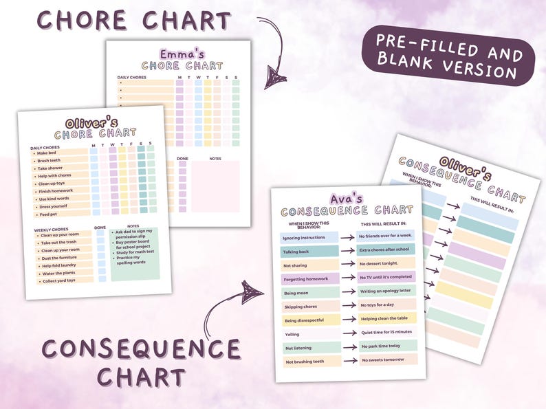 Kids Charts Bundle: Editable Chore & Behavior Charts (digital Download ...