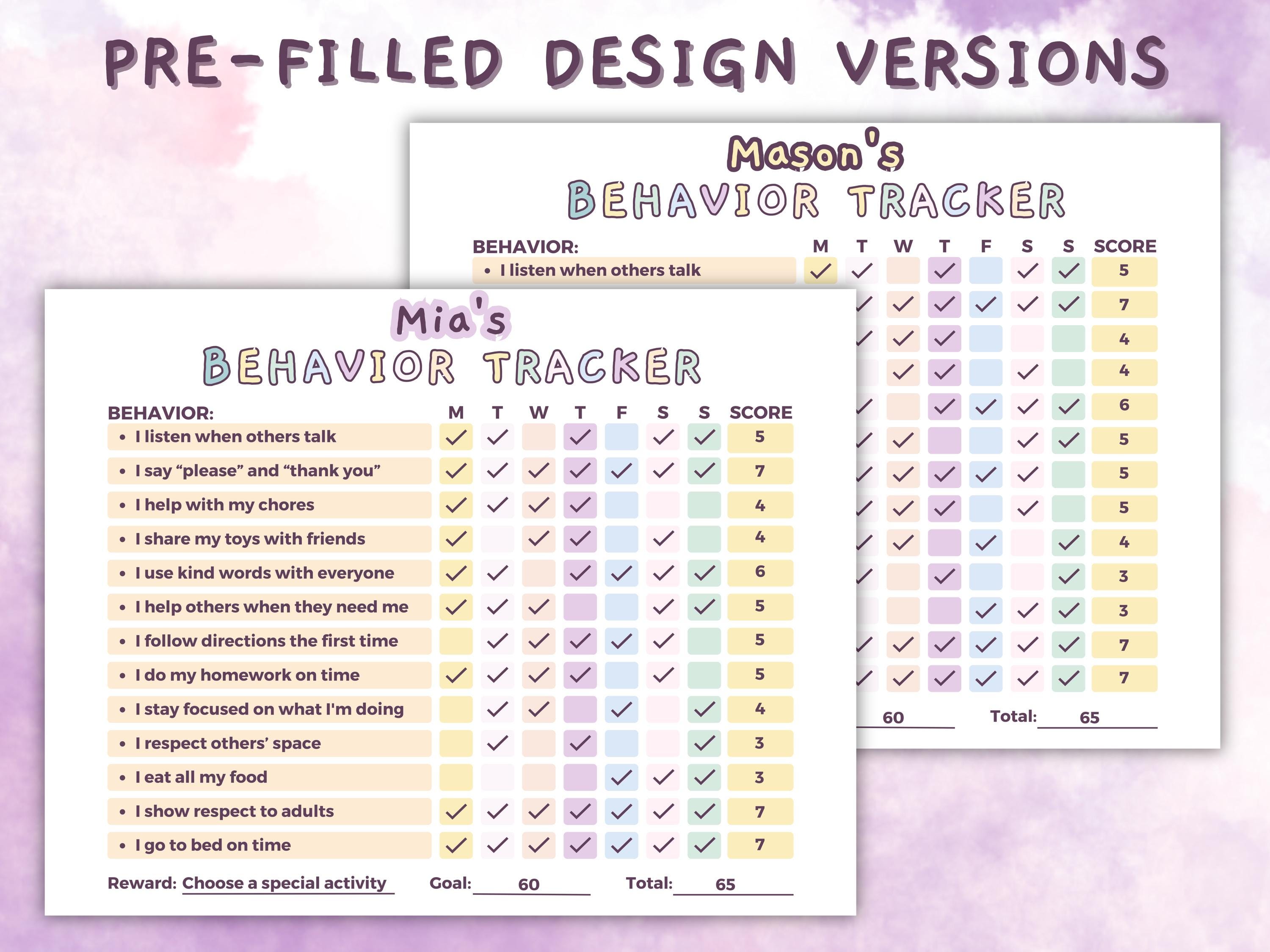 Behavior Reward Chart for Kids, Daily Behavior Tracker, Good Behavior ...