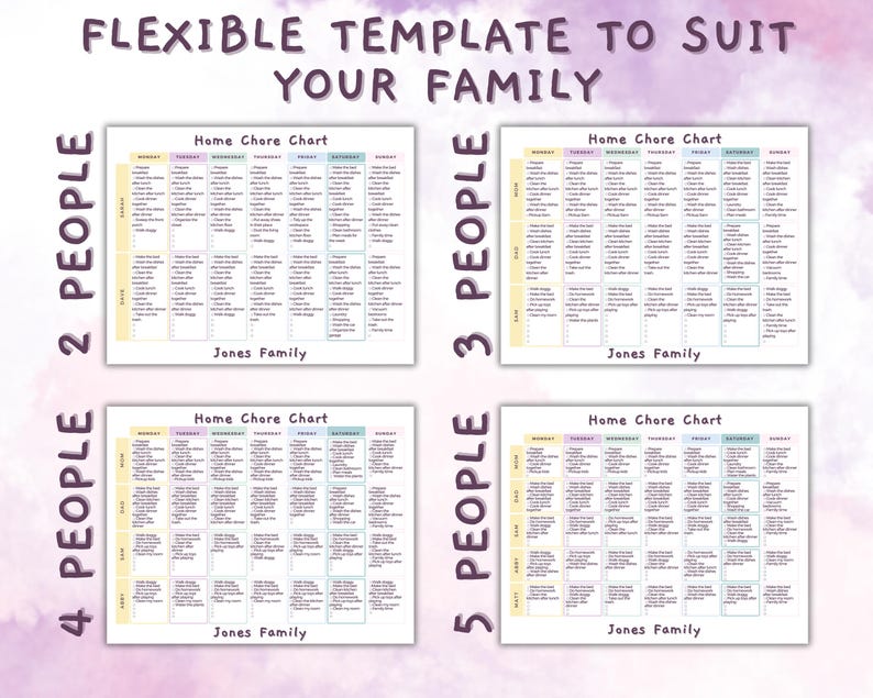 Editable Family House Chore Chart, House Responsibilities Chart, Family ...