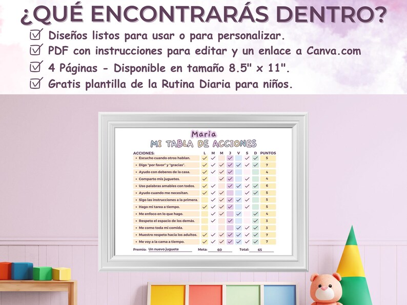 Spanish Behavior Chart for Kids: Rewards & Habits (canva Template ...