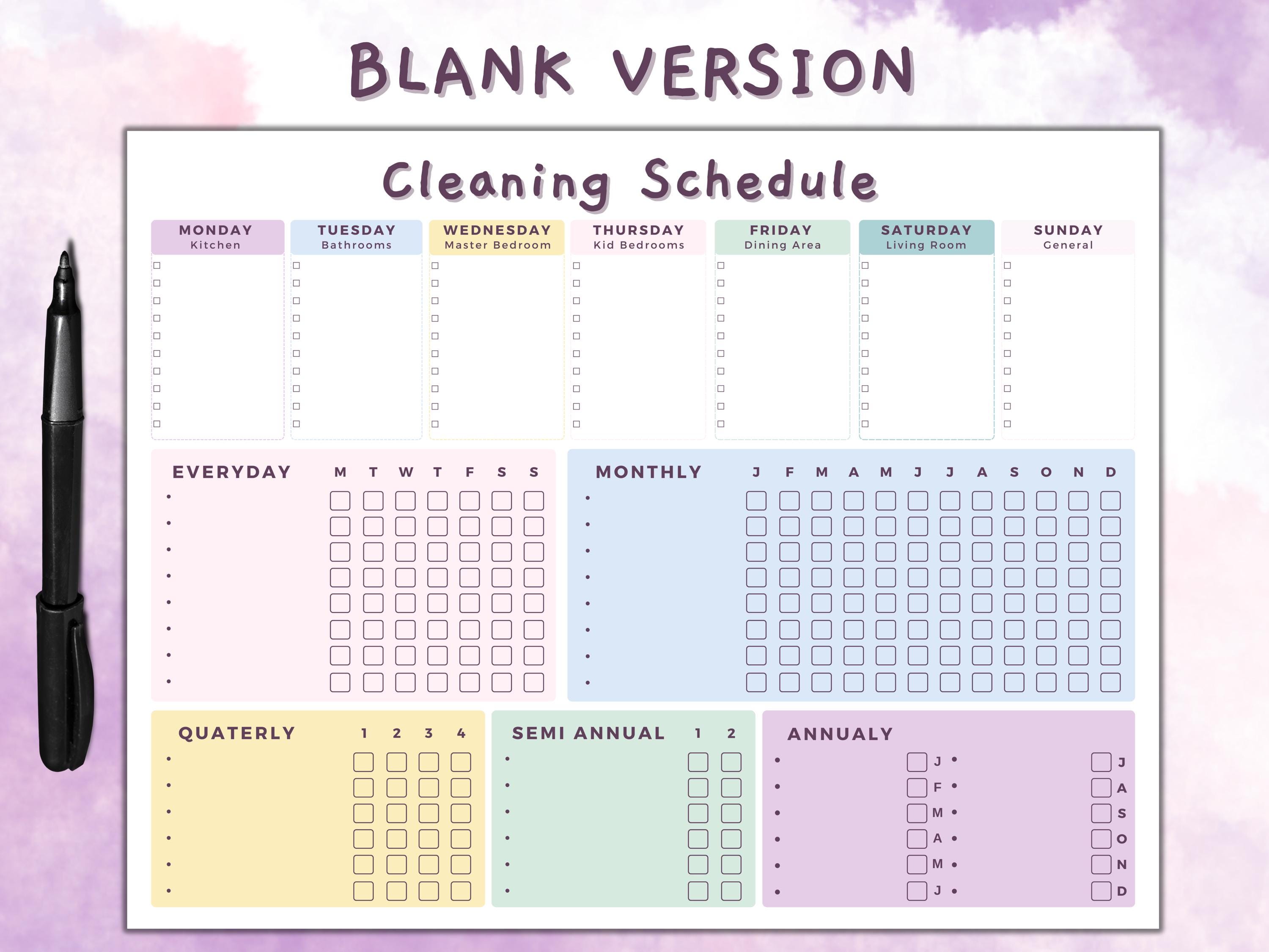 Editable Cleaning Schedule Planner: Household Chore Chart (printable ...