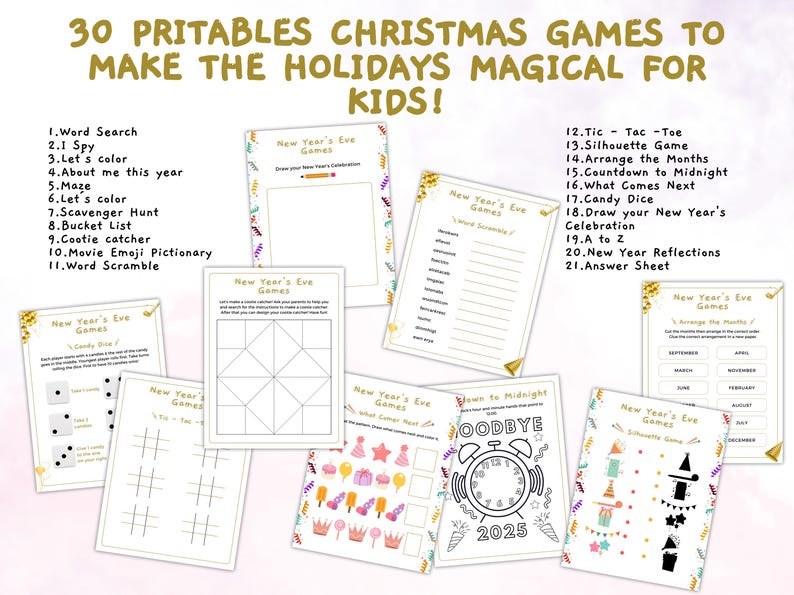 New Year's Eve Games & Activities Bundle for Kids (printable) - Etsy