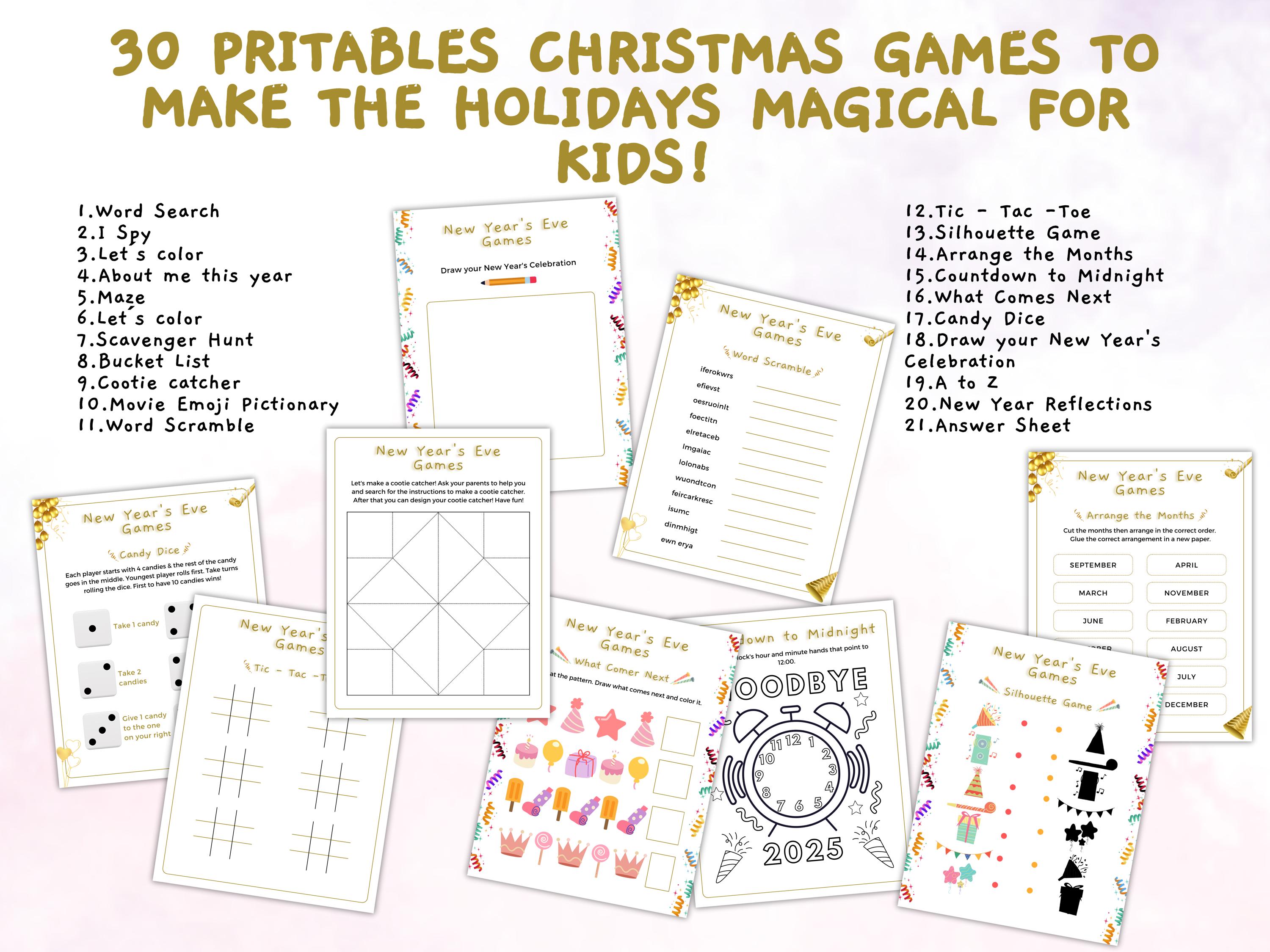 New Year's Eve Games & Activities Bundle for Kids (printable) - Etsy