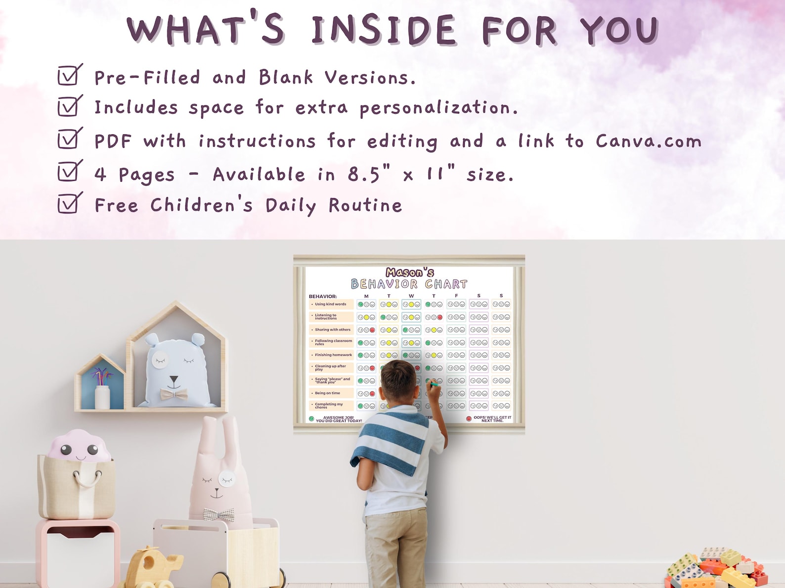 Editable Behavior Chart for Kids: Daily Tracker (digital Download) - Etsy