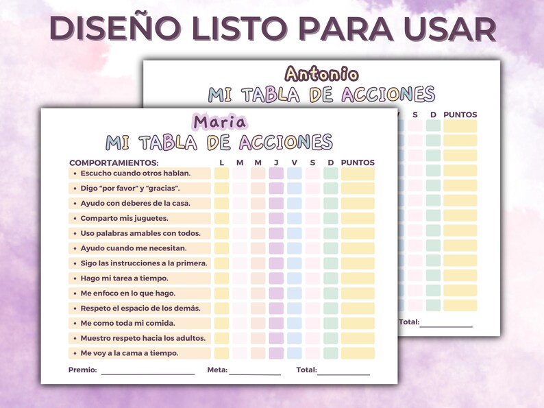 Spanish Behavior Chart for Kids: Rewards & Habits (canva Template ...