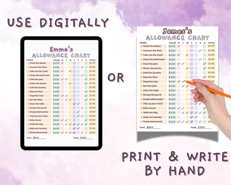 Editable Kids Chore Chart: Allowance Tracker (printable) - Etsy