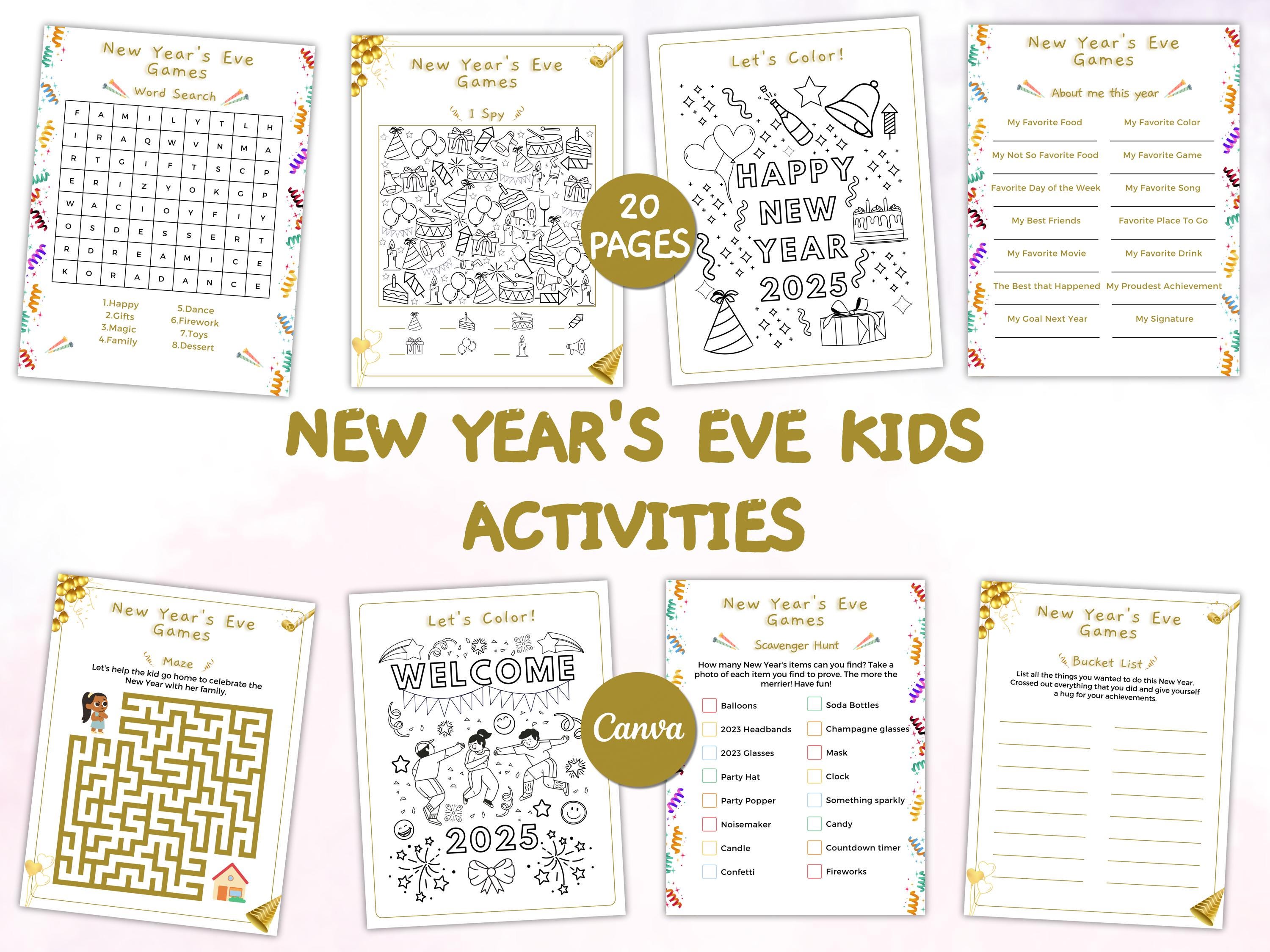 New Year's Activity for Kids, New Years Party Game, New Years ...