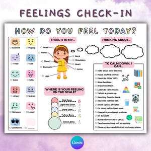 Feelings Check-in Worksheet for Kids: Emotional Regulation, Coping ...