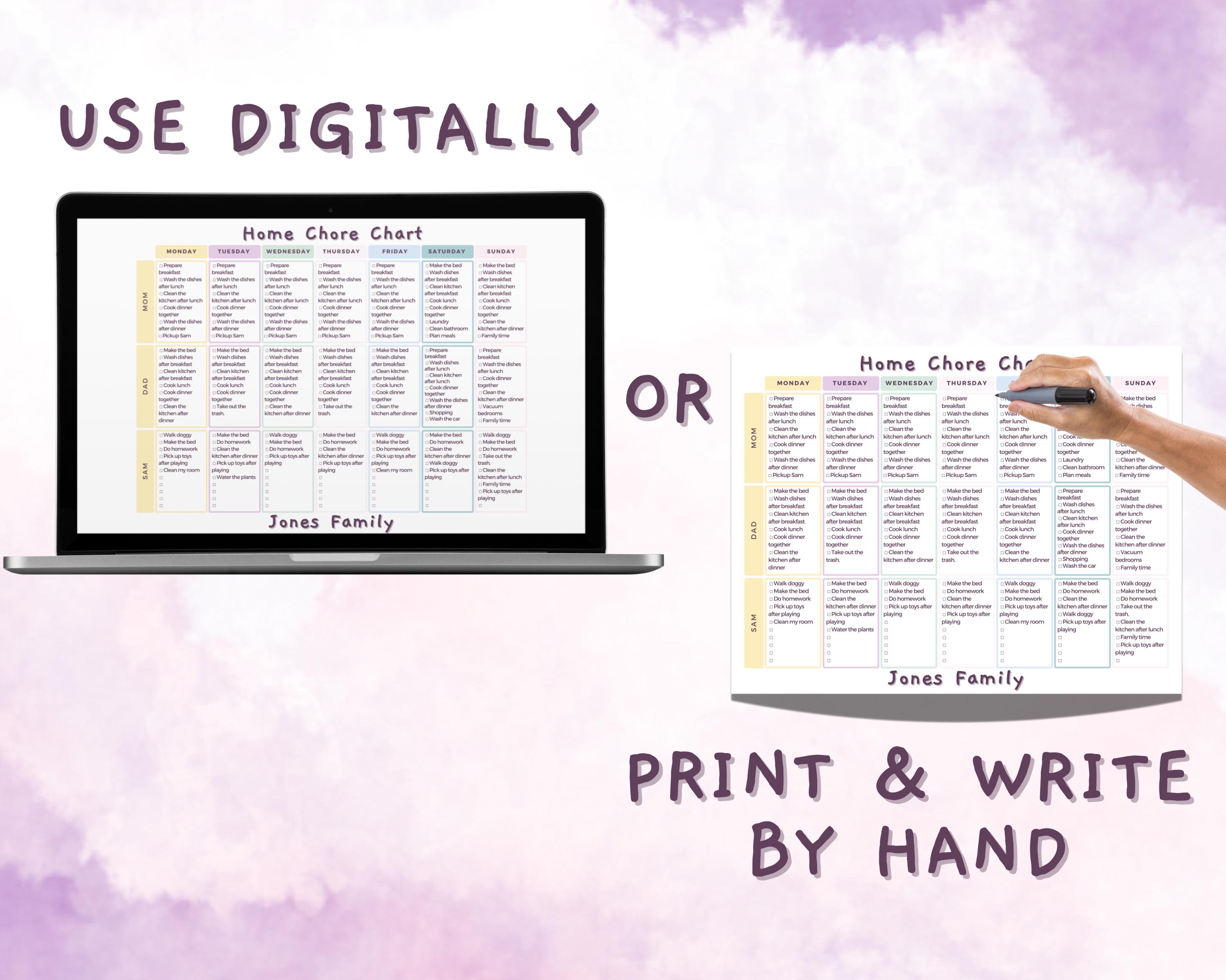 Editable Family Chore Chart Template (digital Download) - Etsy