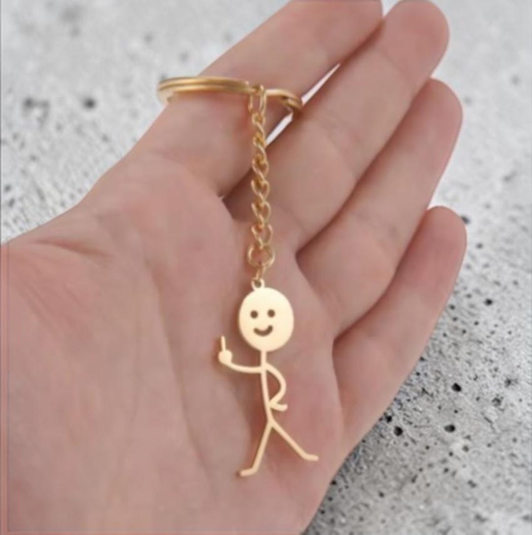 Funny Stickman Middle Finger Keychain – Stainless Steel Humor Gift for ...