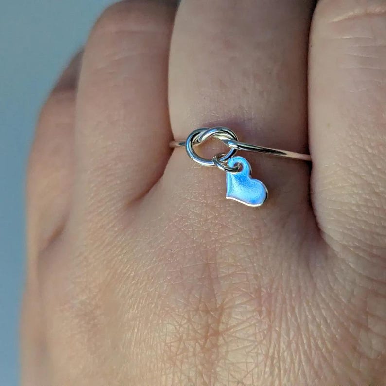 Sterling Silver Love Knot Ring With Heart Charm – Minimalist Delicate ...