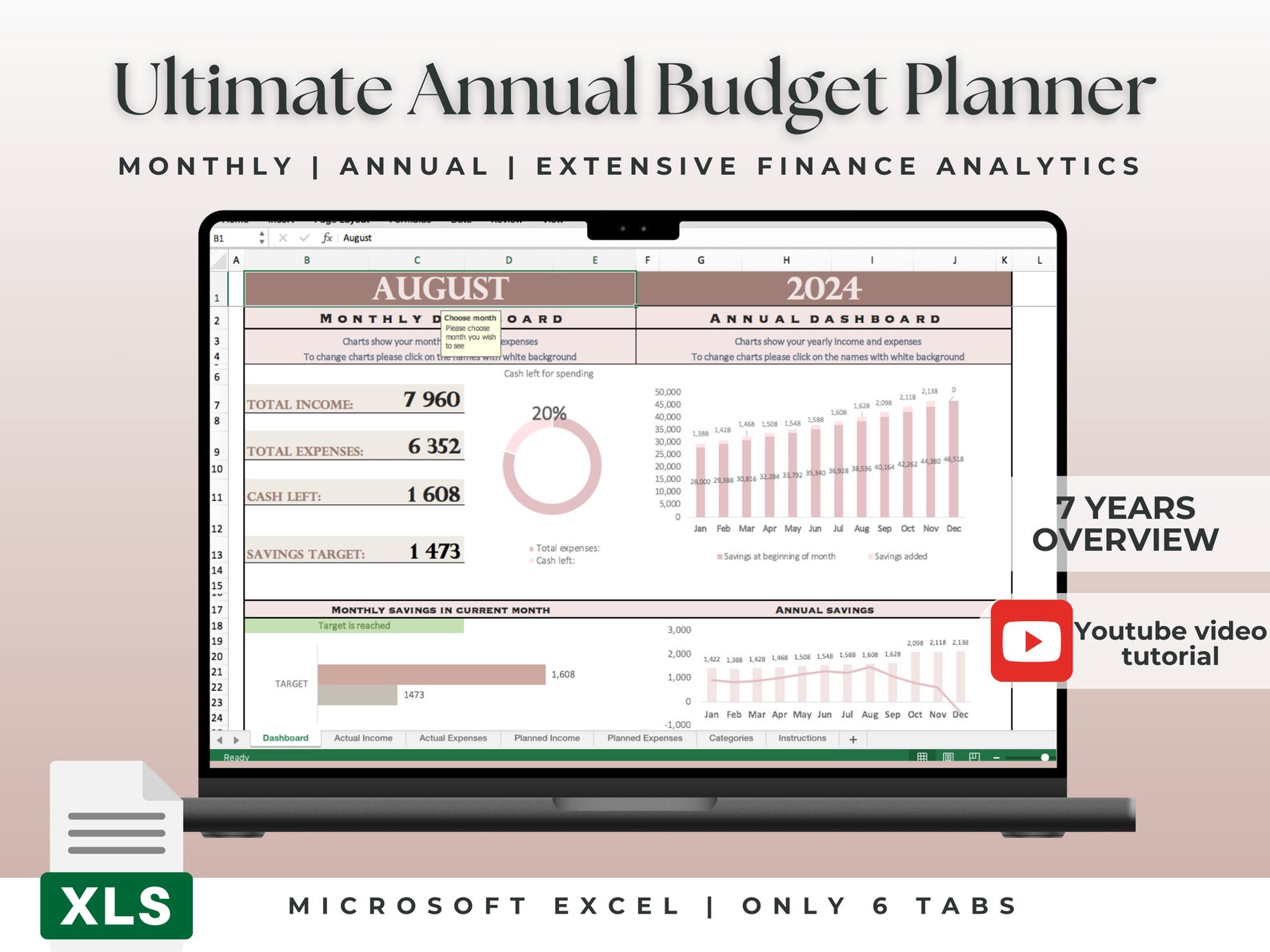 Annual Budget Planner in Excel Financial Organiser Minimalist Budget ...