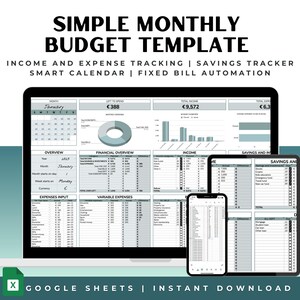 Monthly Budget Planner: Google Sheets Finance Tracker (digital Download ...