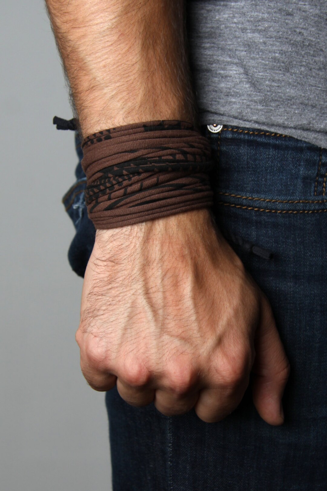 Unisex Hippie Bracelet Bracelet, Hand-printed Cotton Jersey Tie ...