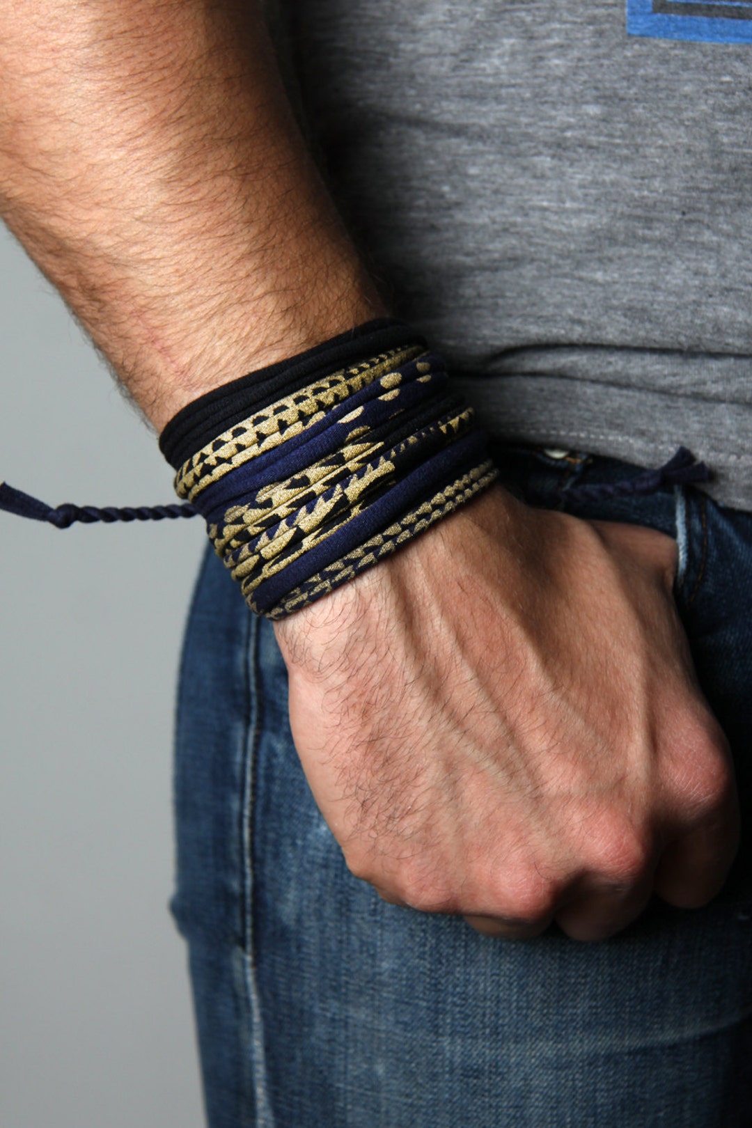 Personalized Men's Cotton Jersey Wrap Bracelet: Boho Festival Cuff - Etsy
