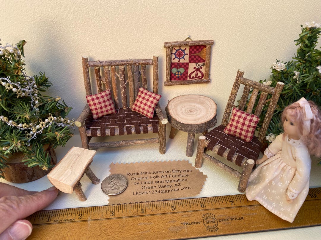 1 Scale Loveseat Chair Tables Bench Log Cabin BJD Puki Rustic ...