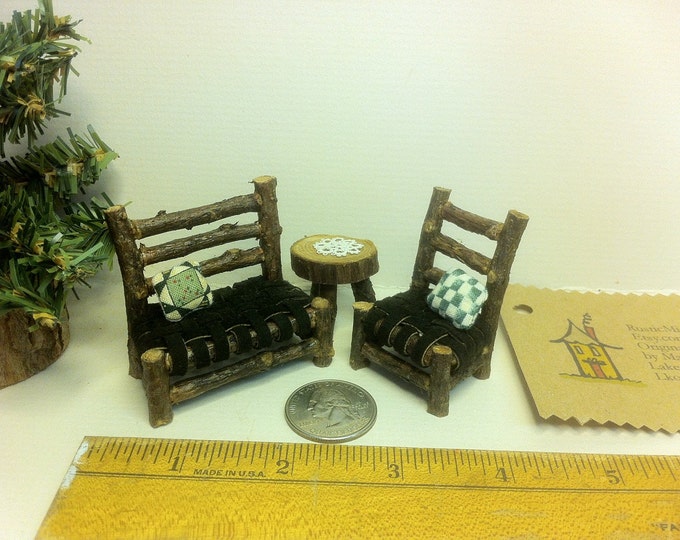 Half Inch Scale Set Rustic Miniature Dollhouse Furniture Log - Etsy