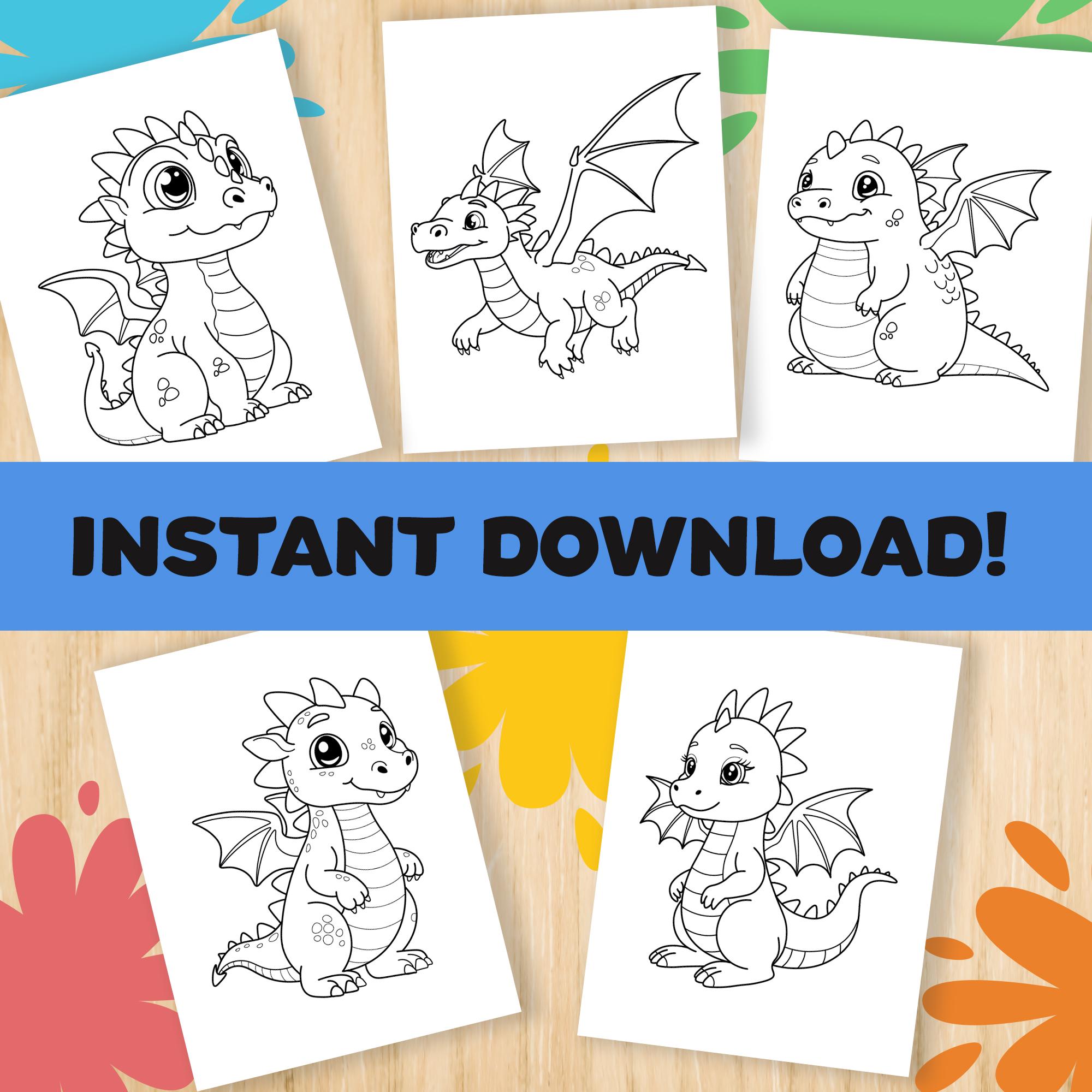 10 Dragon Printable Coloring Pages | Dragon Coloring Book | Kids Dragon ...