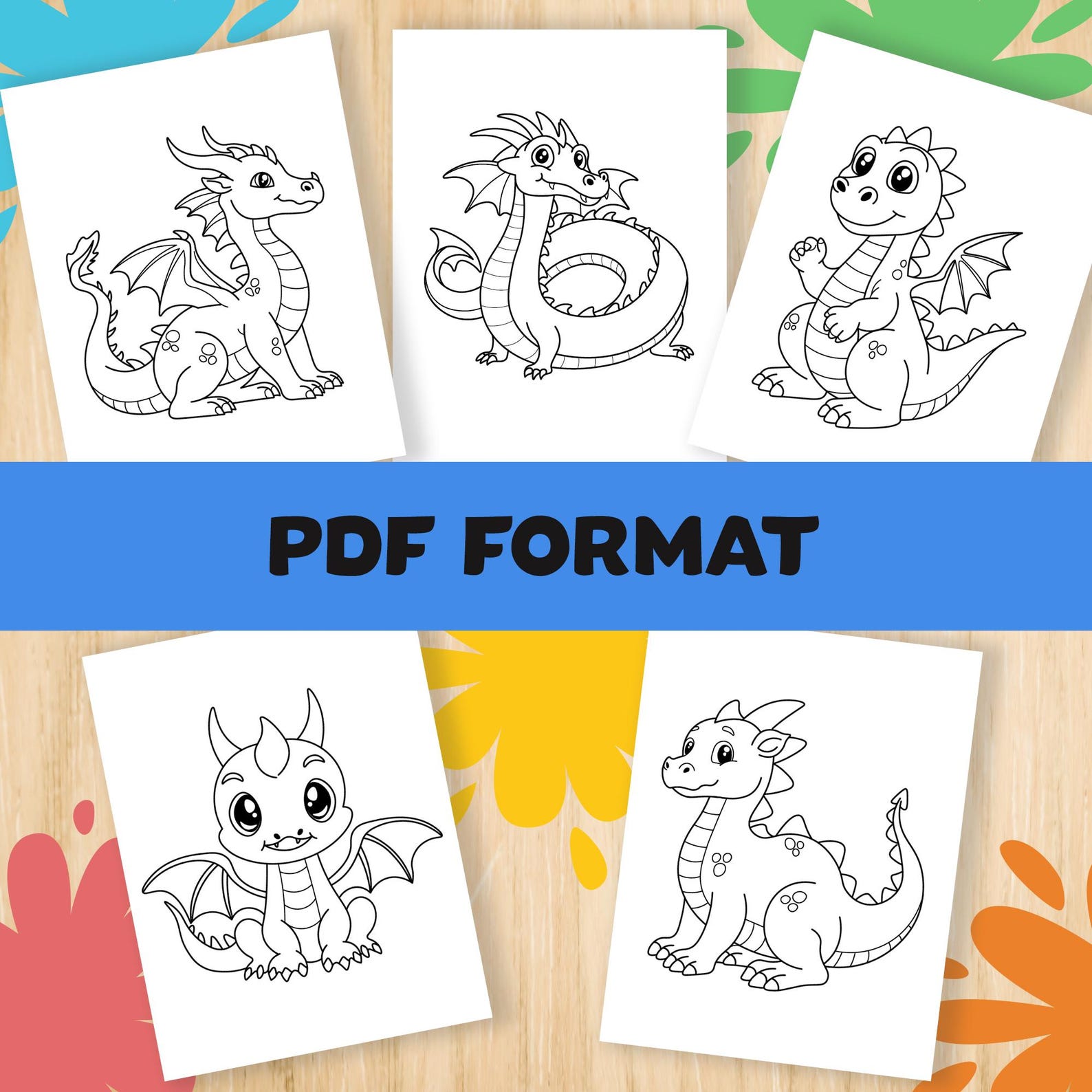 10 Dragon Printable Coloring Pages | Dragon Coloring Book | Kids Dragon ...