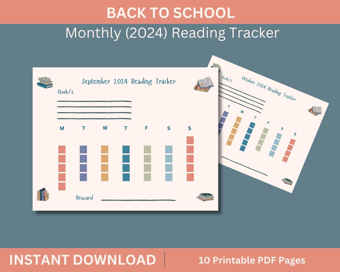 Back to School Monthly 2024 Daily Reading Tracker, Colourful Printable ...