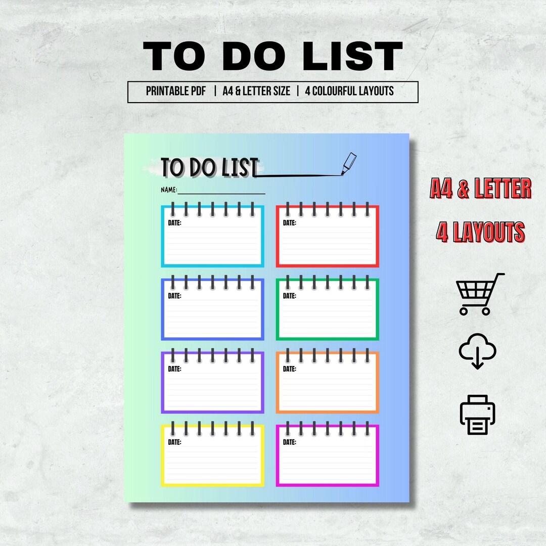 Printable to Do List | To-do Pdf Planner Checklist | A4 and Us Letter ...