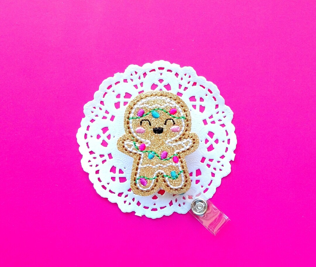 Gingerbread Badge Reel, Glitter Badge Reels, Christmas Lights Badge ...