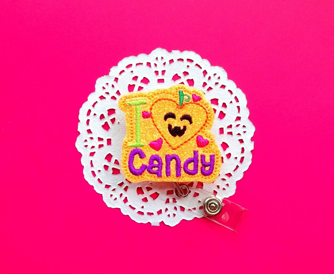 Candy Badge Reel, Halloween Badge Reel, Halloween Candy Badge, Glitter ...