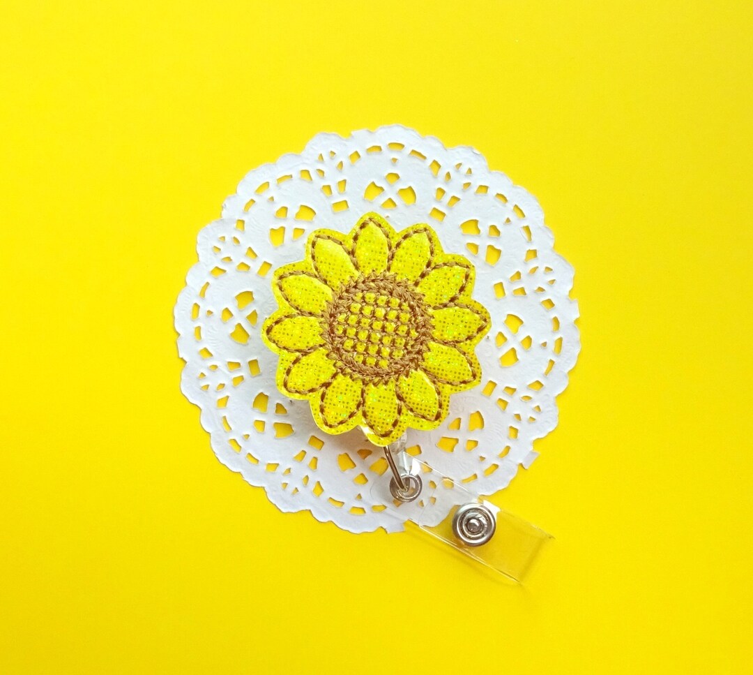 Sunflower Embroidered ID Badge Reel: Fall Autumn Accessory - Etsy
