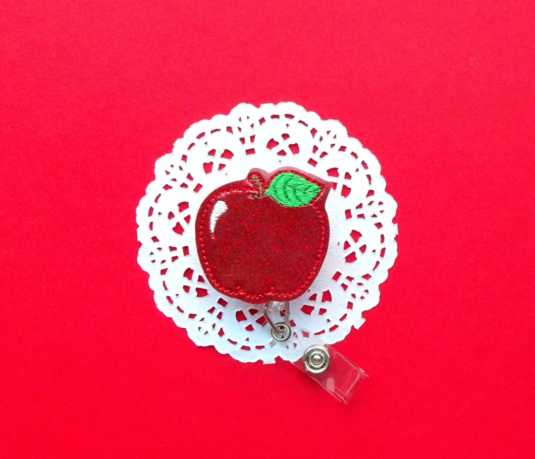 Apple ID Badge Reel, Glitter Apple Name Badge Holder, Red Apple Badges ...
