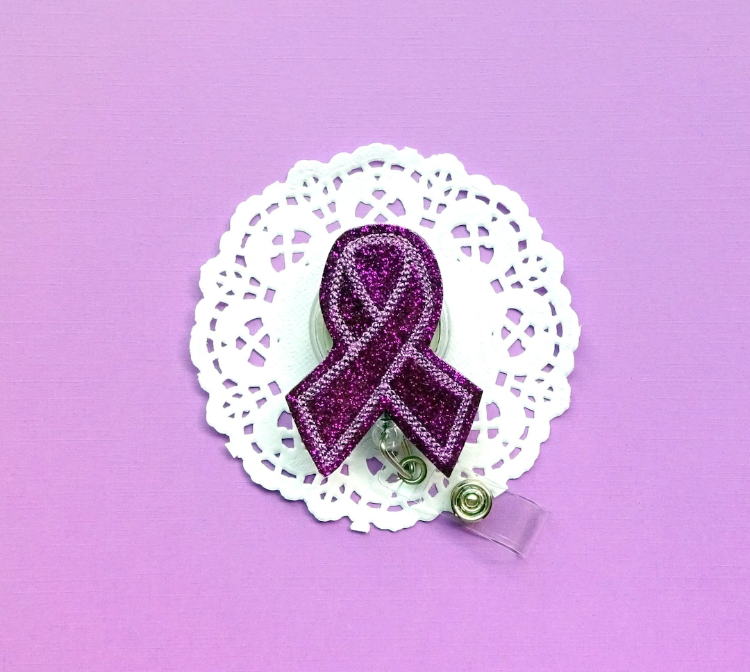 Purple Ribbon Awareness Badge Reel: Glitter ID Clip Holder, Ulcerative ...