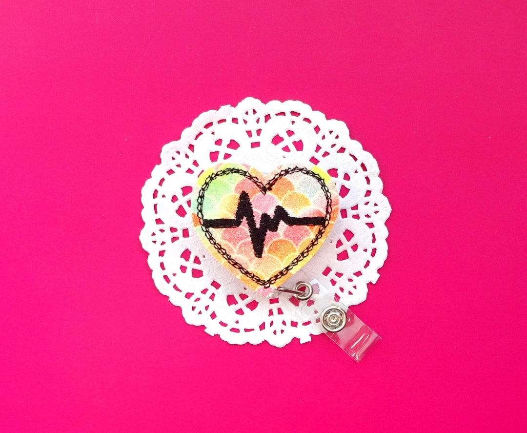 EKG Heart Badge Reel: Glitter Cardio ID Holder, Med Student Gifts - Etsy