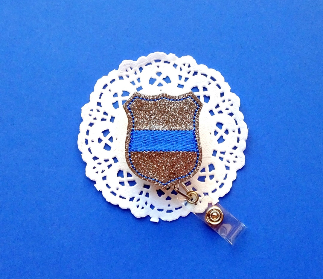 Police Badge Reel, Thin Blue Line ID Badge, Police Shield Badge, ID ...