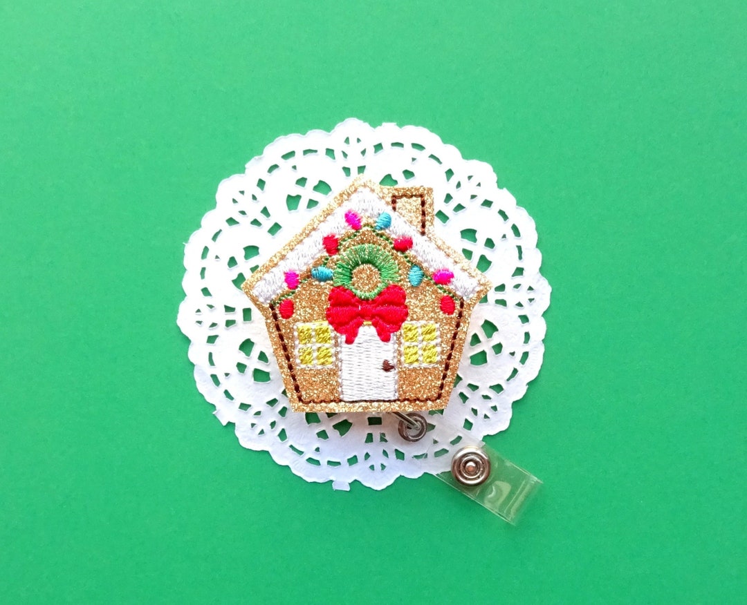Gingerbread House ID Badge, Glitter Badge Reel, Holiday Badge Reels ...