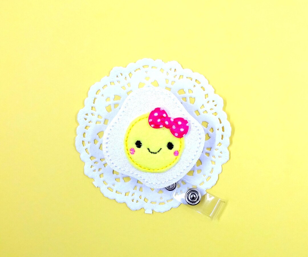 Egg Badge Reel, Fried Egg ID Badge, Food ID Holder, Glitter Badge Reel ...