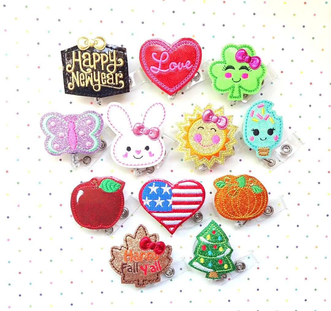 Holiday Badge Reel Gift Set, Cute ID Badges, Glitter Name Badge ...