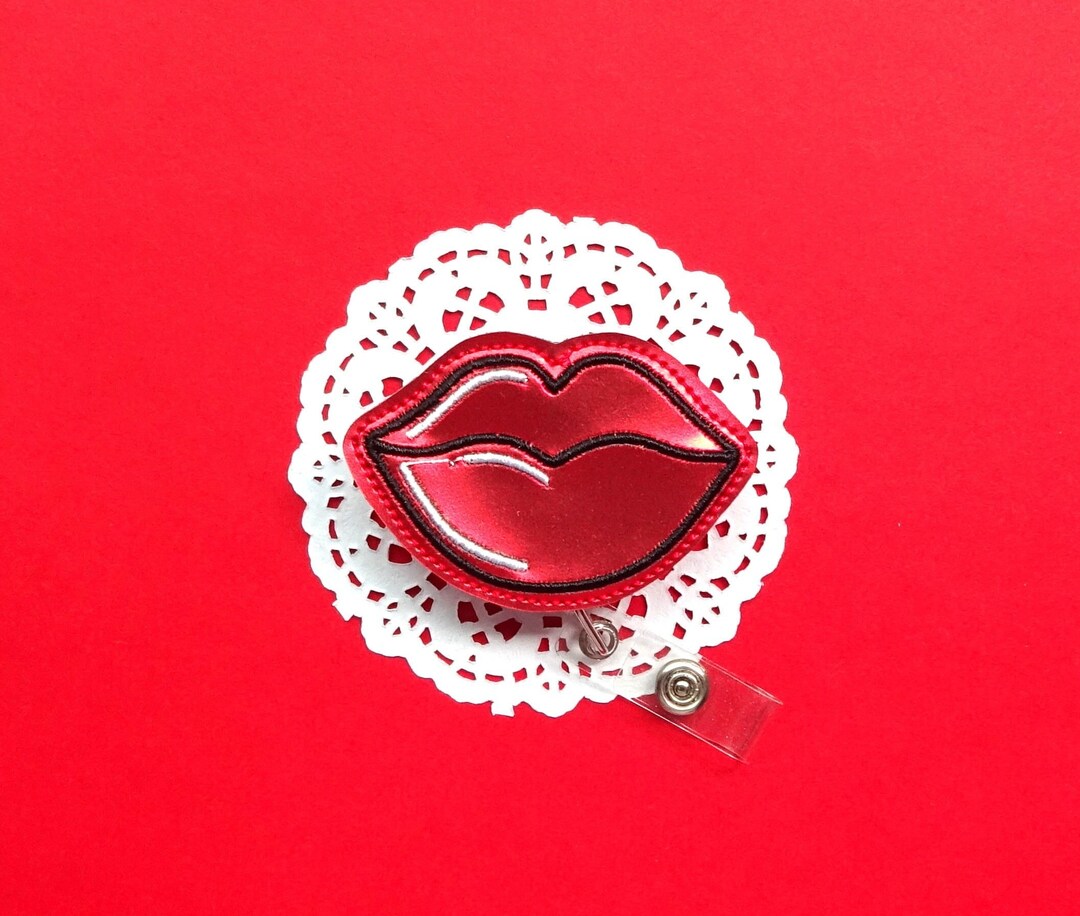 Lips Badge Reel, Metallic Vinyl, Kiss ID Badge, Valentine's Day ID ...