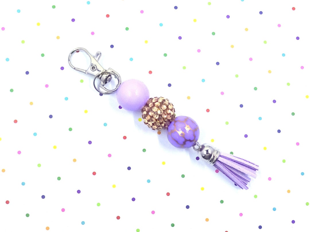 Purple and Gold Keychain, Beaded Acrylic Keychain, Glitter Keychain ...