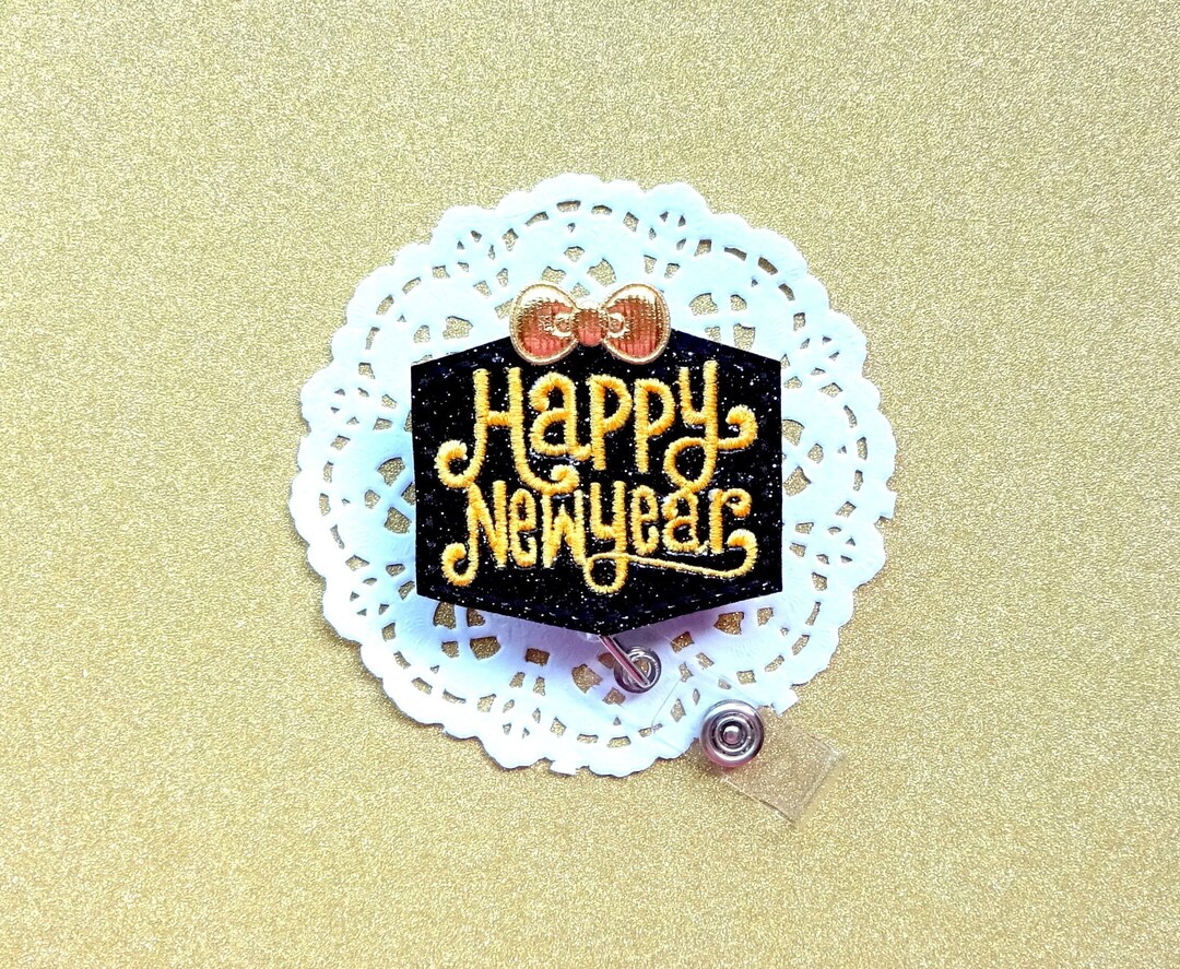 Happy New Year ID Badge Holder, Nurse Badge Reel,happy New Year Badge,glitter ID Badge Holder ...
