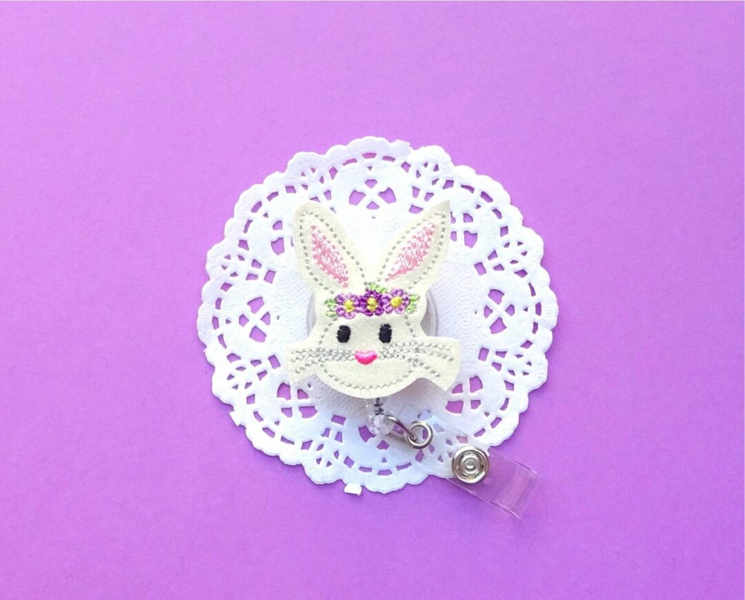 Easter Bunny Badge Reel, Easter ID Badge, Rabbit Name Holder, Glitter ...