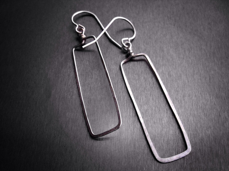 Short Silver Open Rectangle Earring - Simple, Lightweight, Modern ...