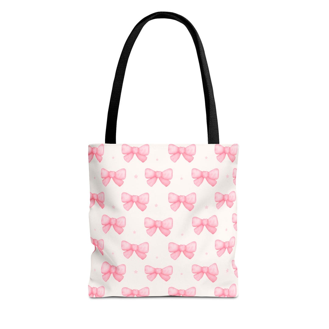 Watercolor Pink Ribbon Tote Bag, Pink Bow Coquette Bag Pink Ribbon Bag ...